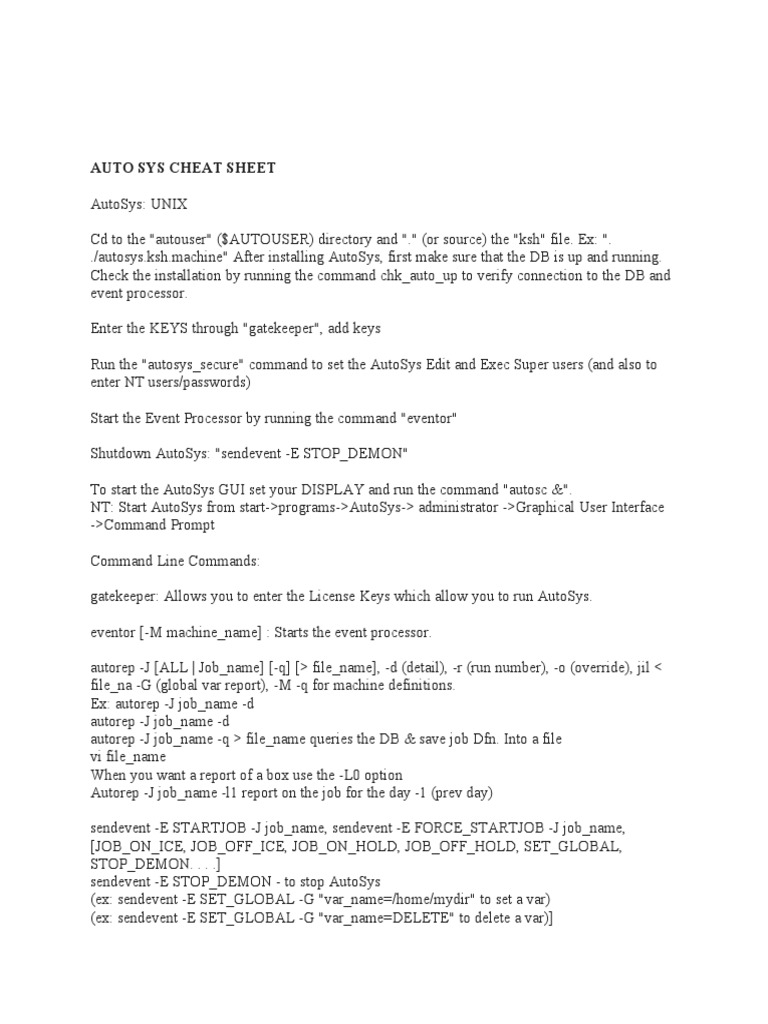 AutoSys Commands Cheat Sheet | PDF | Command Line Interface | System ...