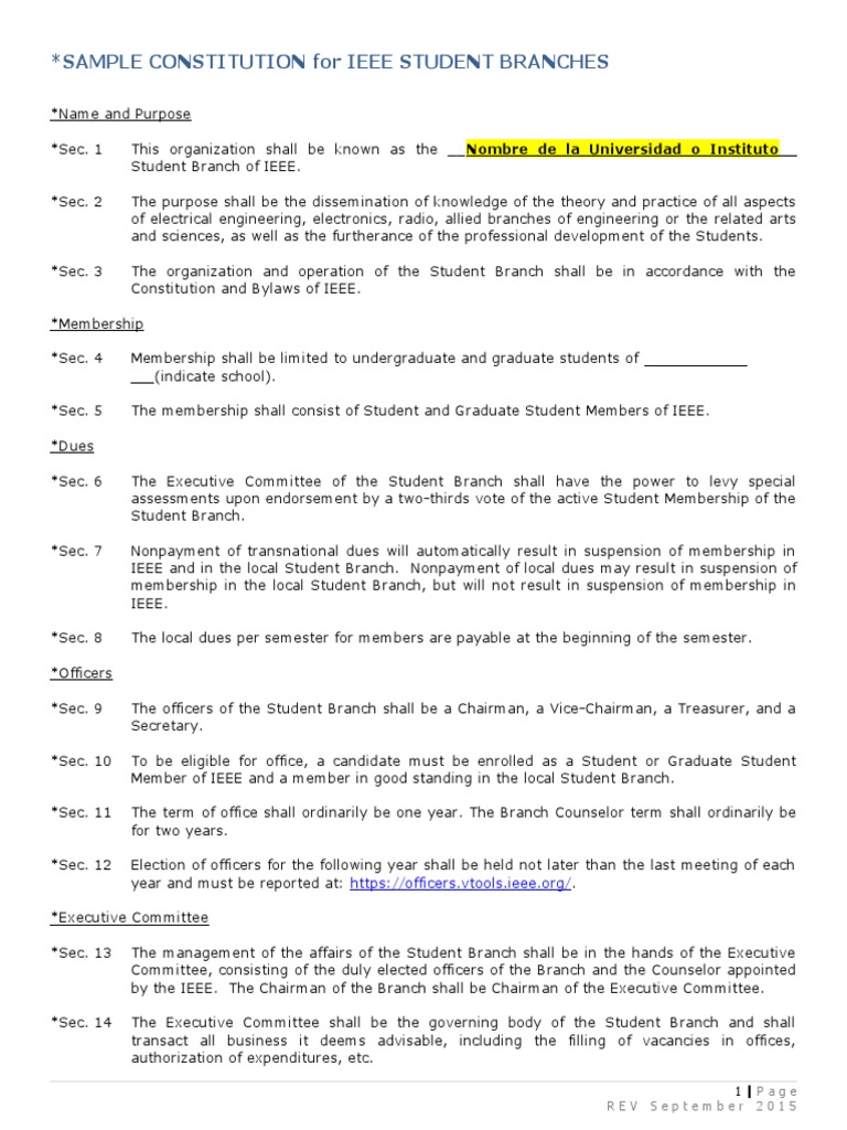Sample - Constitution IEEE Student Branches | PDF | Committee | Chairman