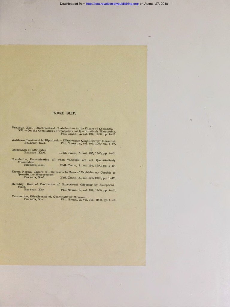 Pearson Original Paper (1900) .Full | PDF | Correlation And Dependence ...