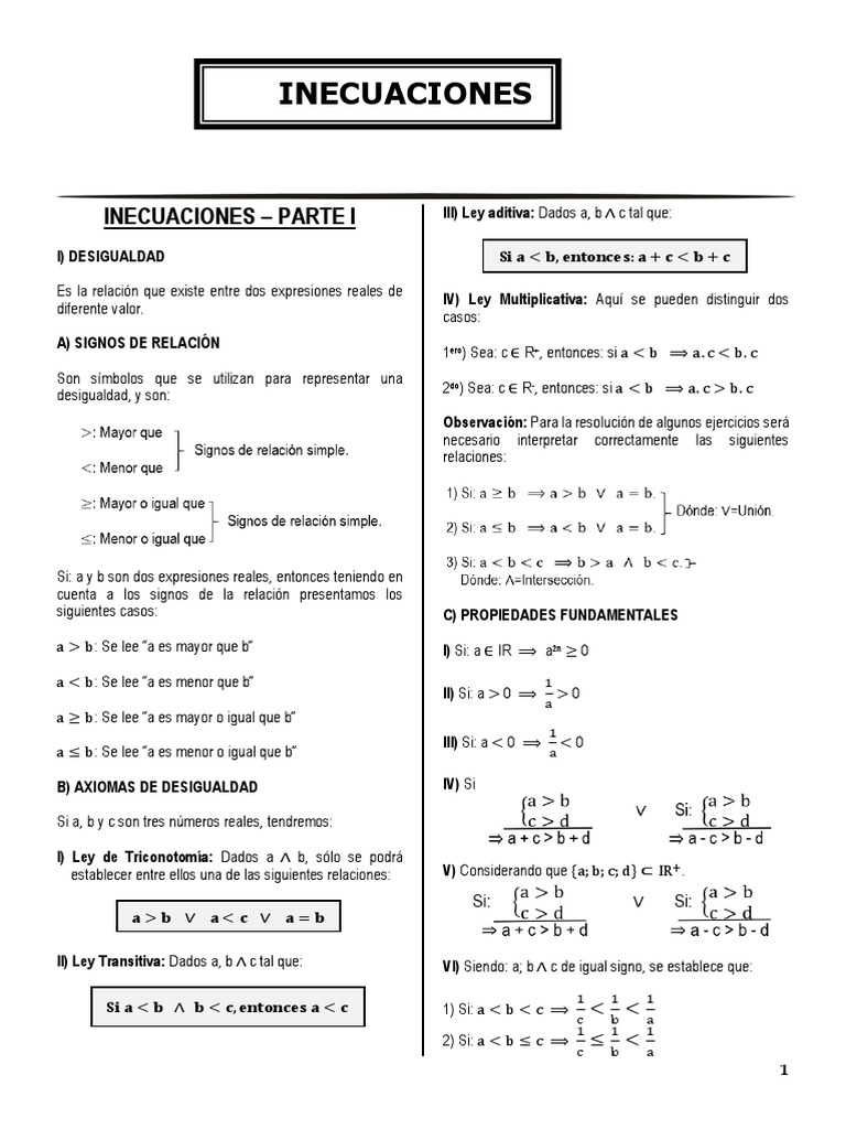 INECUACIONES | PDF | Desigualdad (Matemáticas) | Intervalo (Matemáticas)