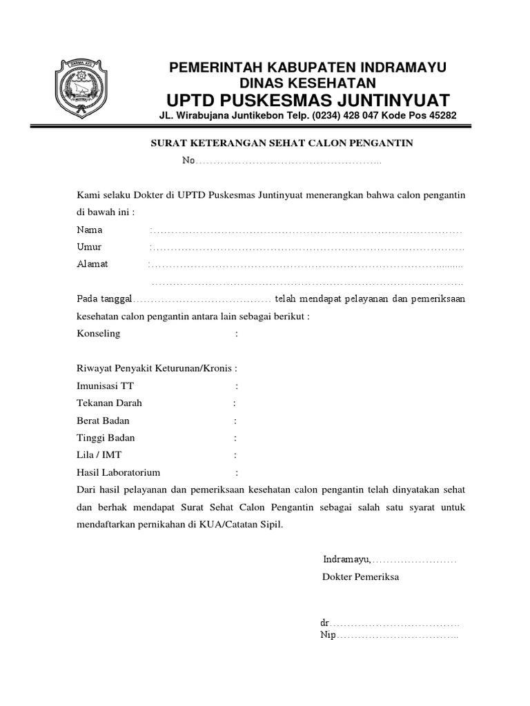 Surat Keterangan Sehat Bagi Catin | PDF