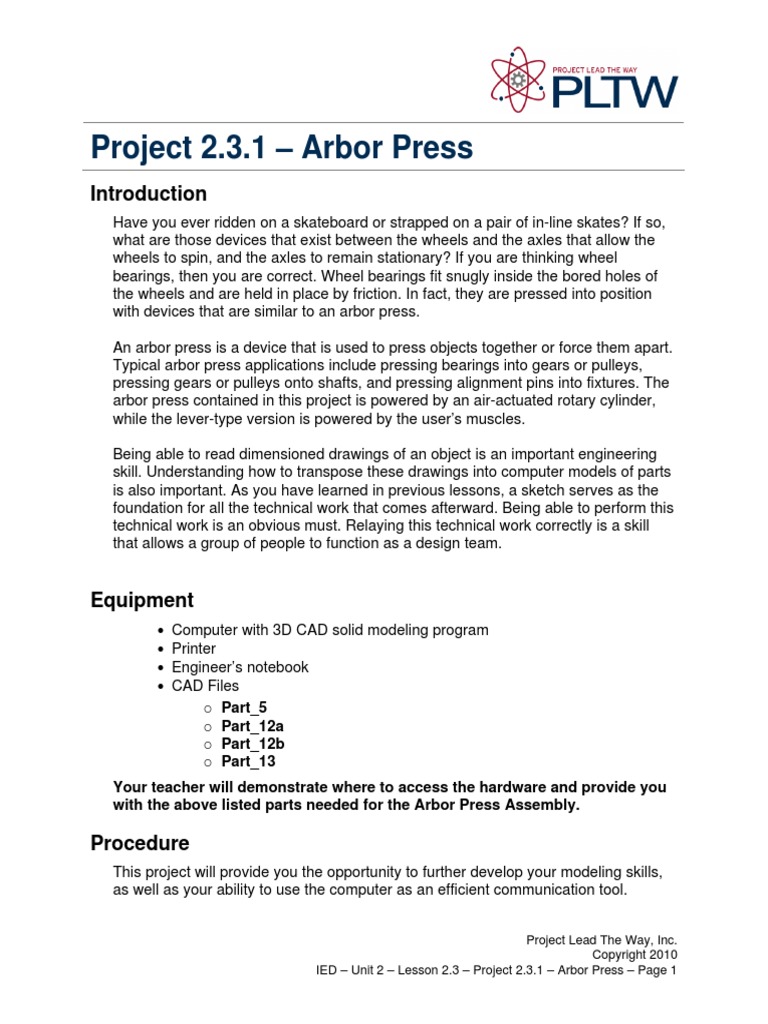 Project2 3 1arbor Press | PDF | Bearing (Mechanical) | Axle