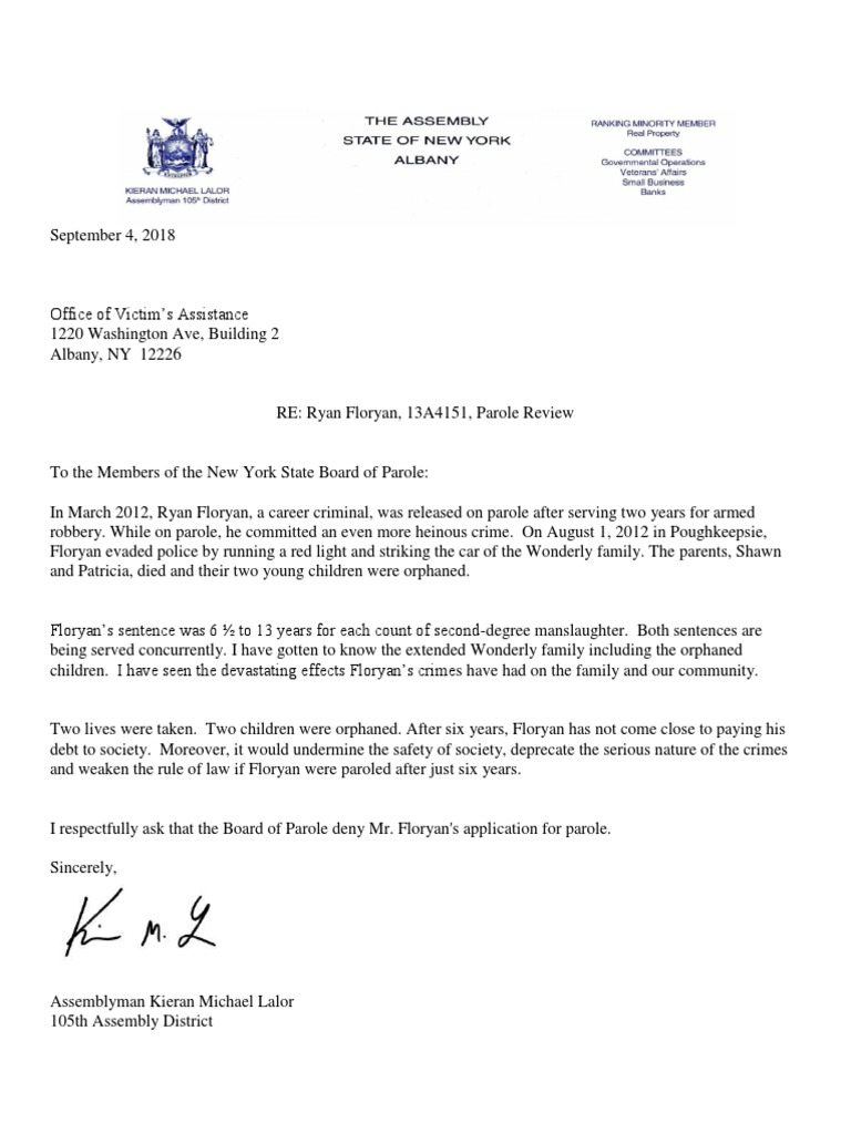 Lalor To The New York State Board of Parole | PDF