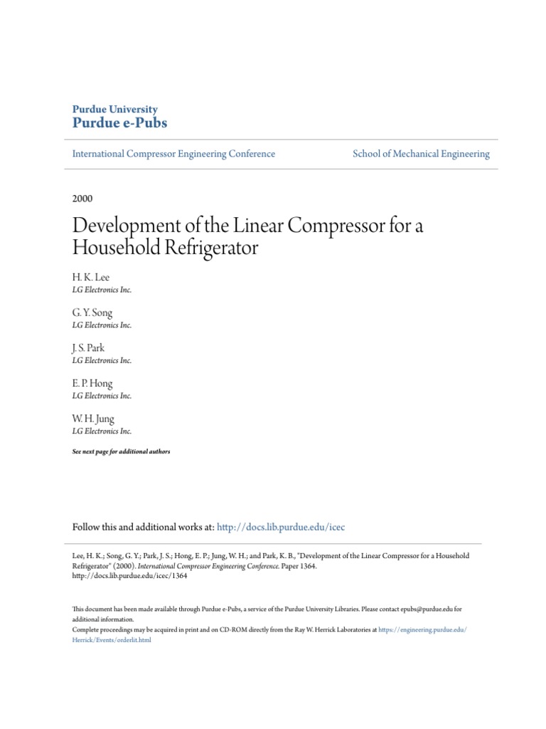 Linear Compressor Development for Refrigerators | PDF | Engines | Pump