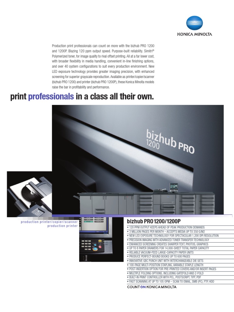 Bizhub PRO 1200 1200P Spec Sheet V1 | PDF | Printer (Computing) | Image Scanner