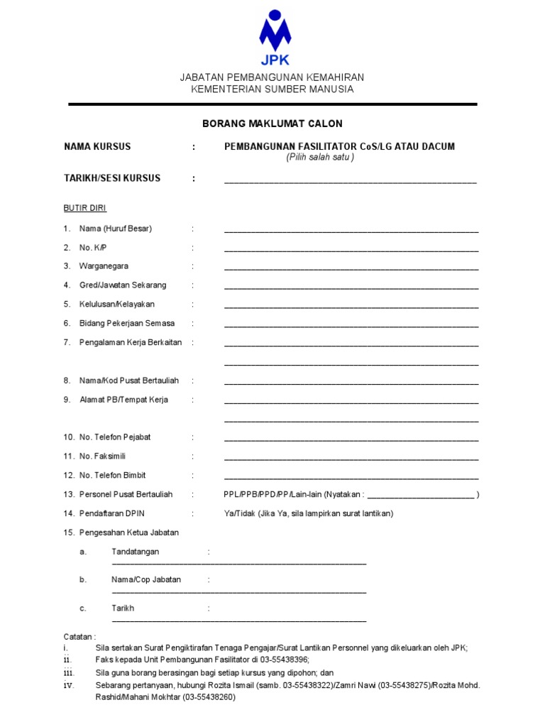 Borang Maklumat Calon-Cos | PDF