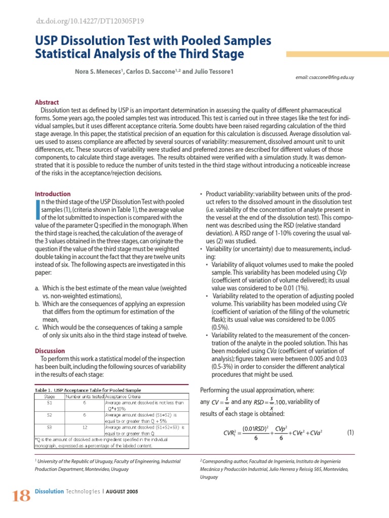 Dissolution Pooled Sample | PDF | Coefficient Of Variation | Statistics