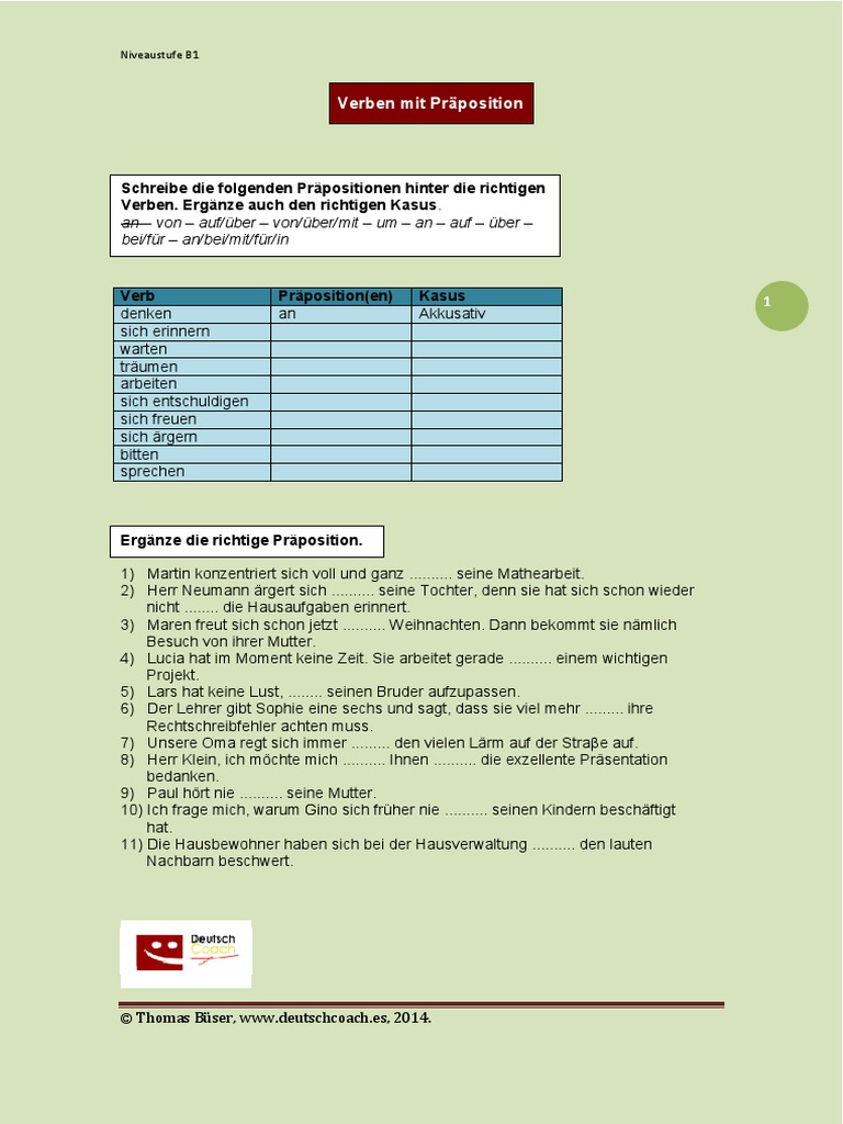 Verben Mit Praposition | PDF