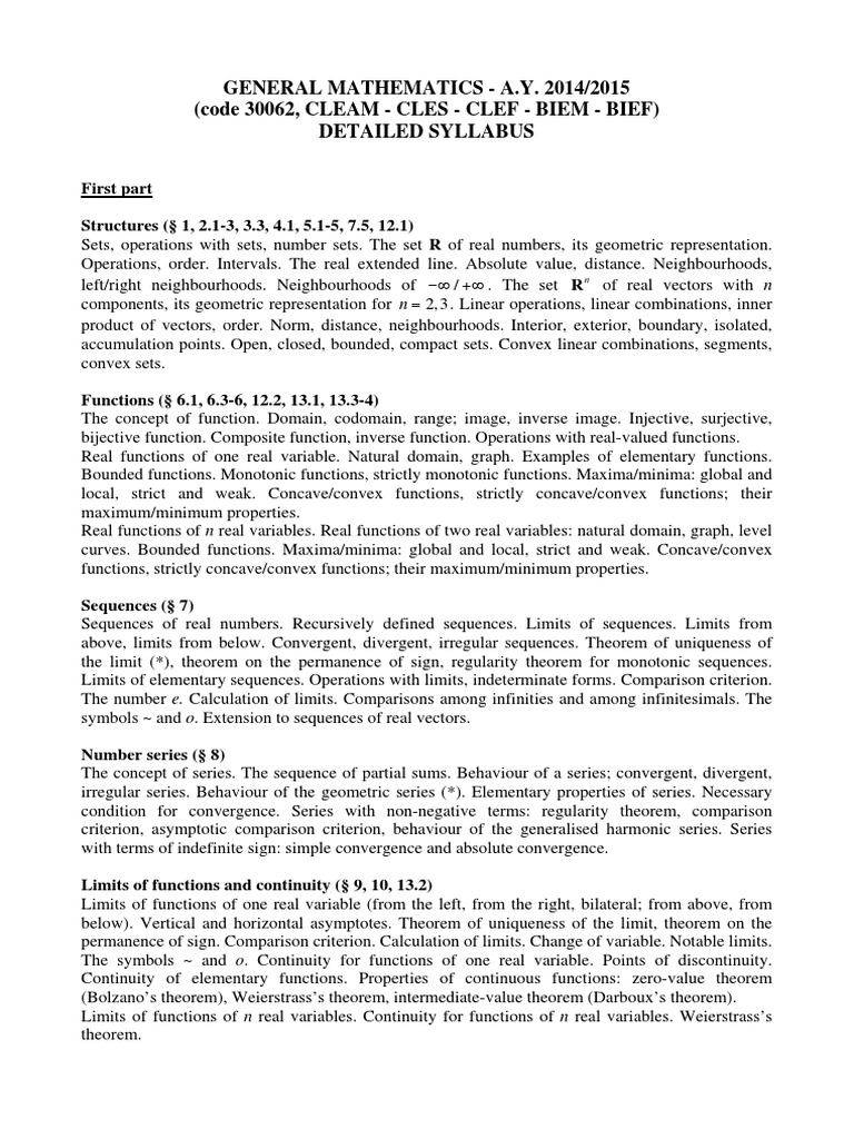 Detailed Syllabus | PDF | Function (Mathematics) | Matrix (Mathematics)