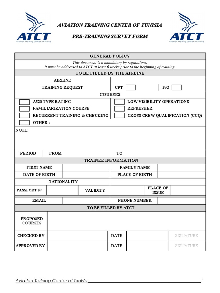Pre-Training Survey Form | PDF | Flight Instructor | Aerospace Engineering