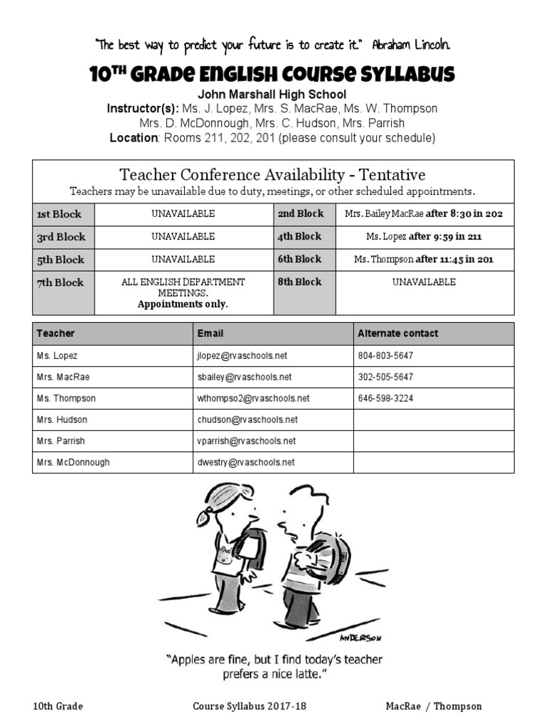 2018-2019 Eng 10 Syllabus | PDF | Homework | Syllabus