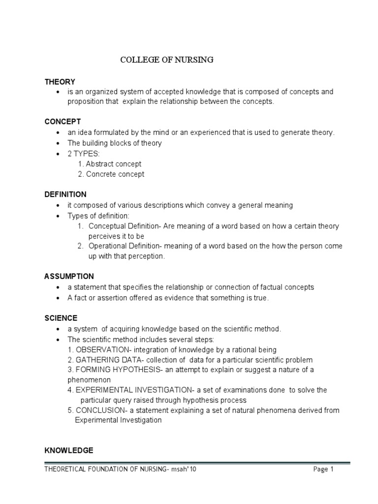 College of Nursing: Theory | PDF | Theory | Concept