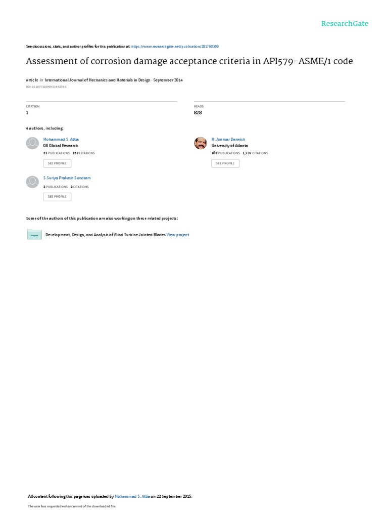 Assessment of Corrosion Damage Acceptance Criteria in API579-ASME/1 ...