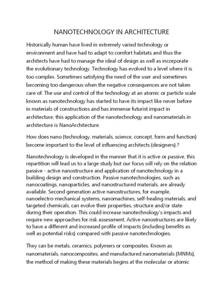 Nanotechnology In Architecture Pdf Nanotechnology Nanomaterials