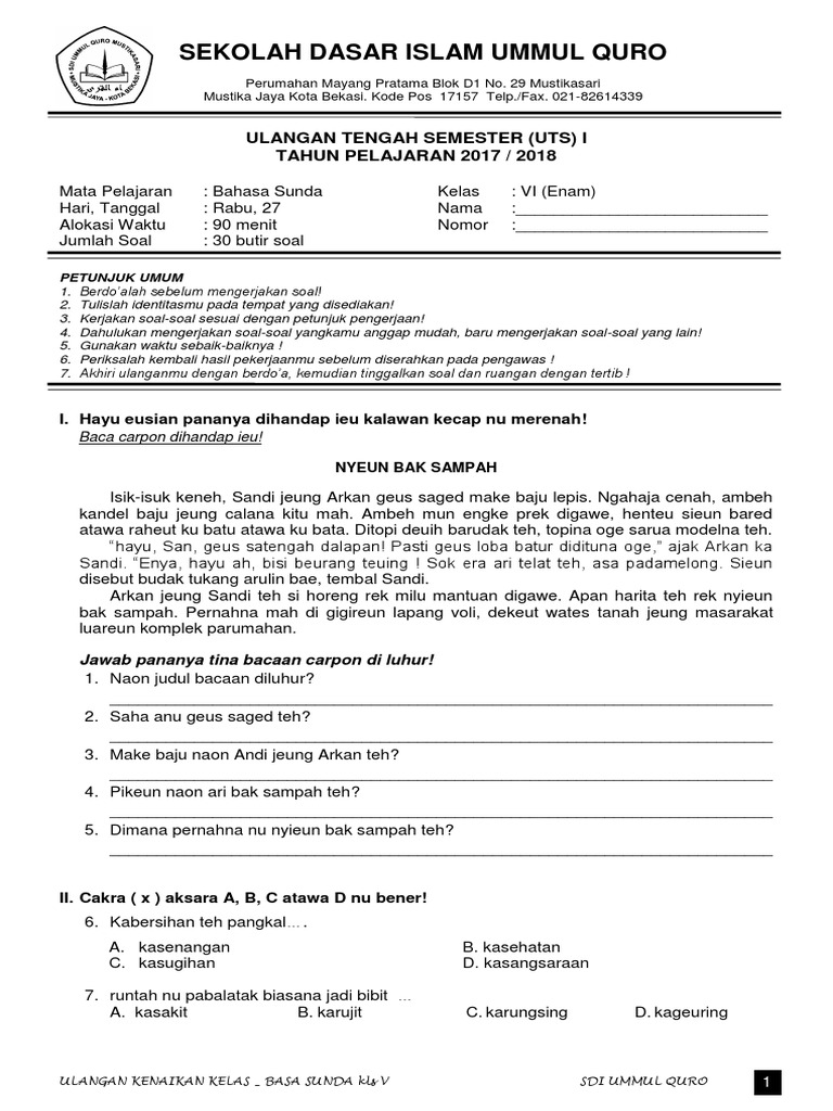 UTS 1 Bhs. Sunda VI | PDF