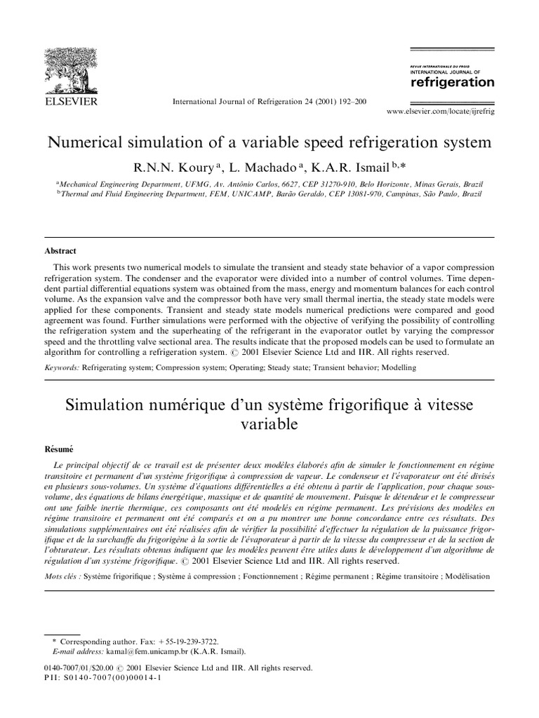 Numerical Simulation of Variable Speed Refrigeration System PDF | PDF | Enthalpy | Heat Exchanger