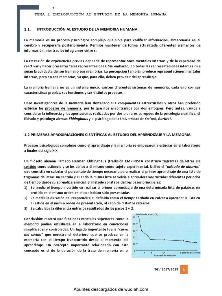 Tema 1 Psicología De La Memoria Pdf Memoria Aprendizaje