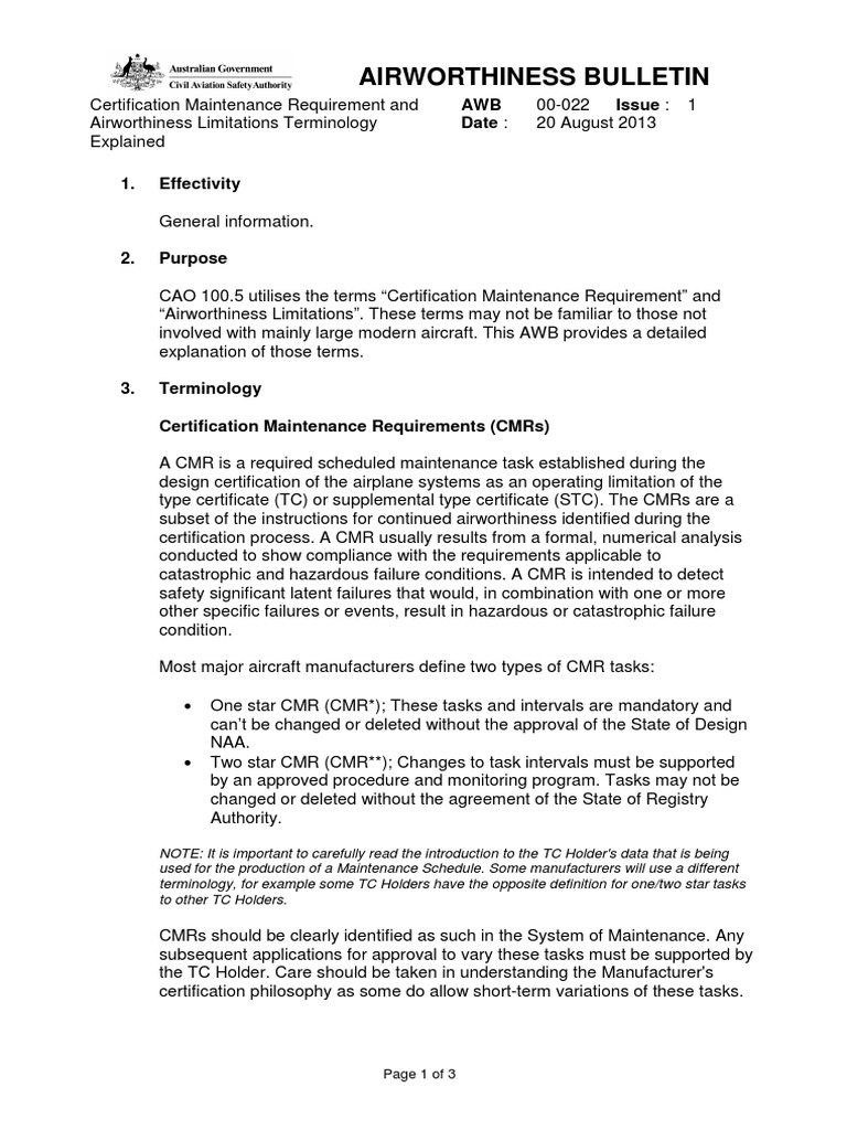 Certification Maintenance Requirements and Airworthiness Limitations ...