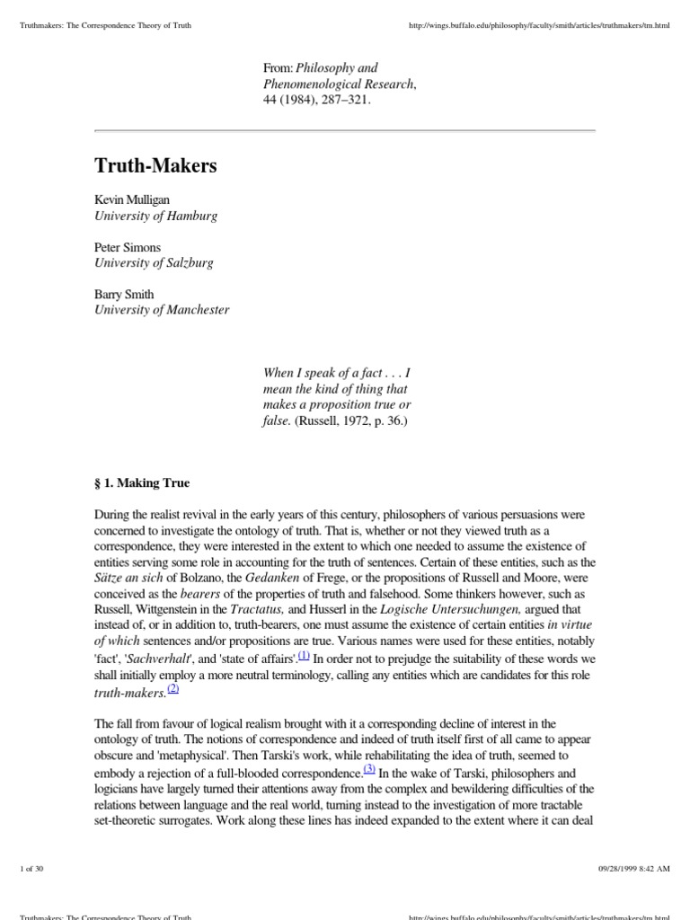 An Analysis of Truthmakers Through an Examination of Moments and Their Role in Grounding the ...