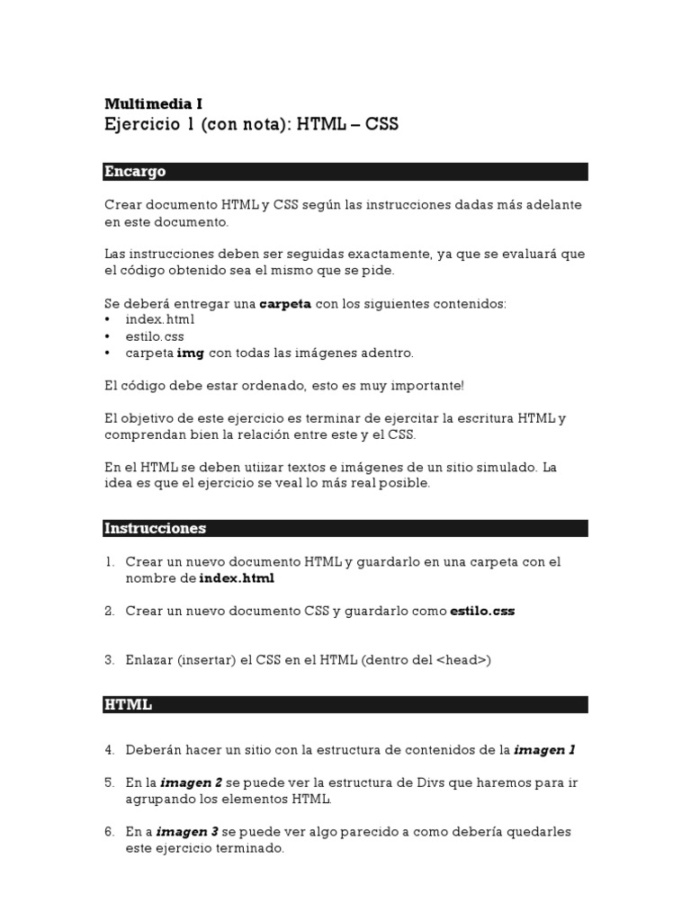 Ejercicio HTML-CSS: Creación de Sitio Web | PDF | HTML | Hojas de estilo en cascada