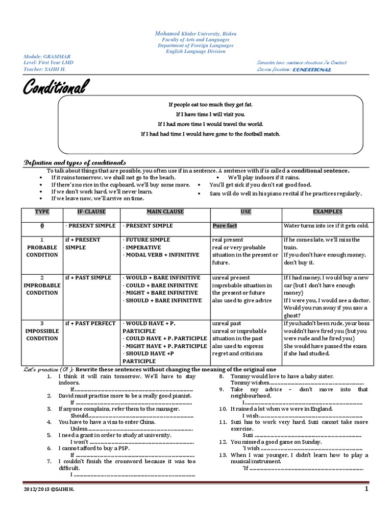 Lesson Fourteen-Conditional PDF | PDF | Grammar | Language Mechanics