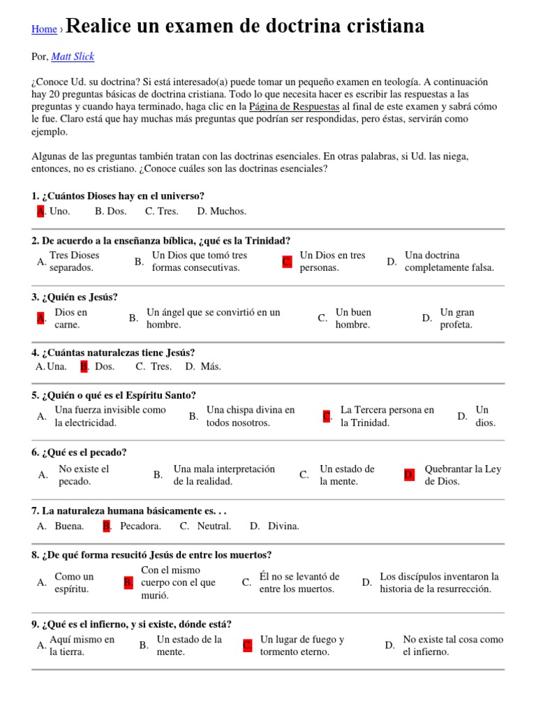 Realice Un Examen de Doctrina Cristiana ( Examen y Sus Respuestas ...