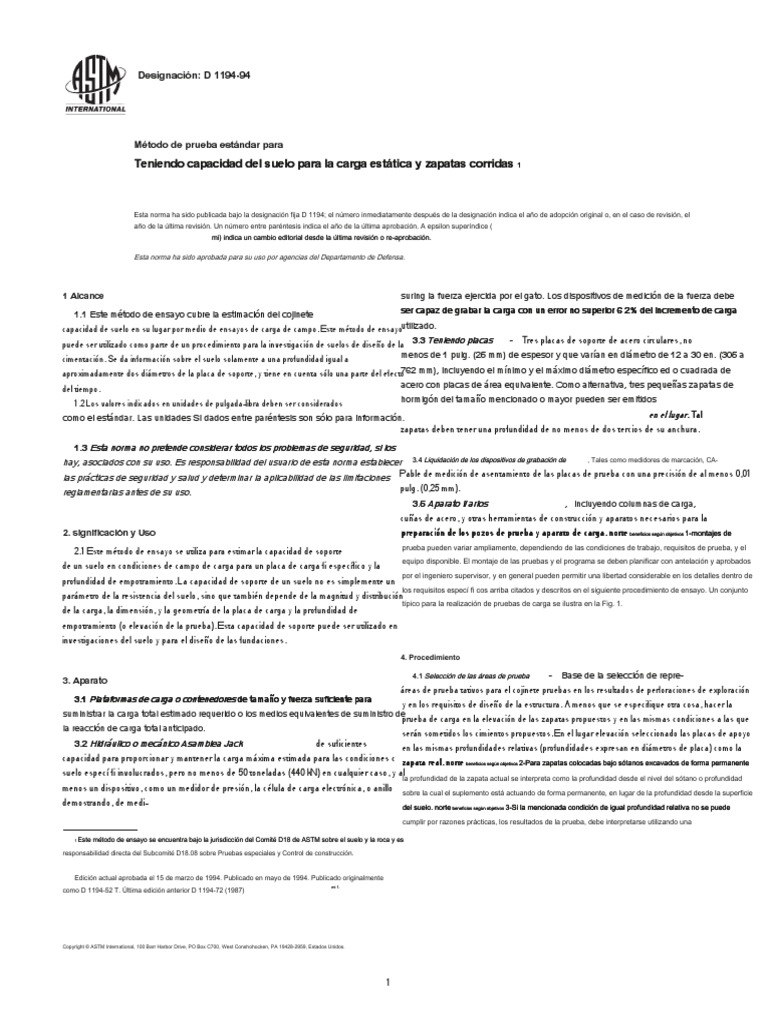 ASTM D1194 en Español | PDF | Fundación (Ingeniería) | Naturaleza