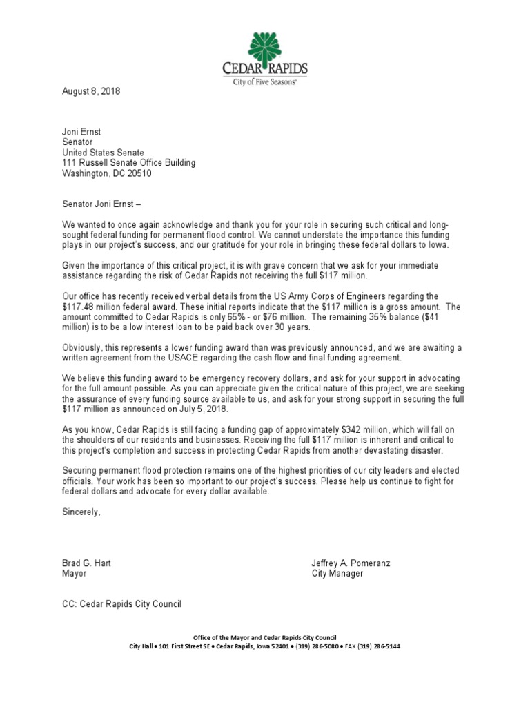 Letter Re Flood Funding - Ernst - 08-08-18 | Download Free PDF | United ...