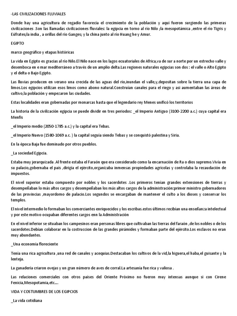 Las Civilizaciones Fluviales Pdf Antiguo Egipto Mesopotamia