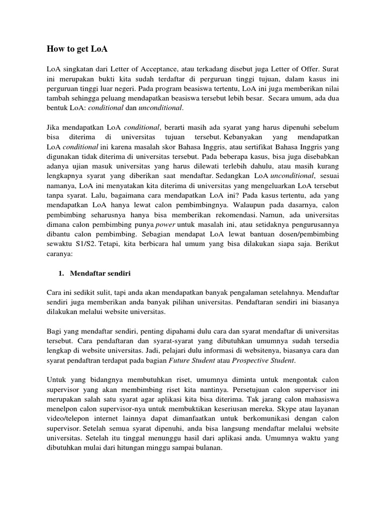 Cara Mendapatkan LoA untuk Kuliah | PDF