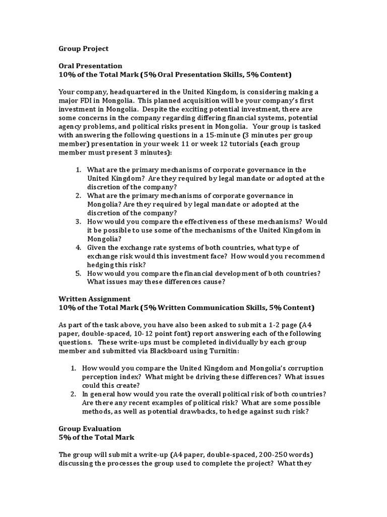 Group Project Oral Presentation 10% of The Total Mark (5% Oral ...