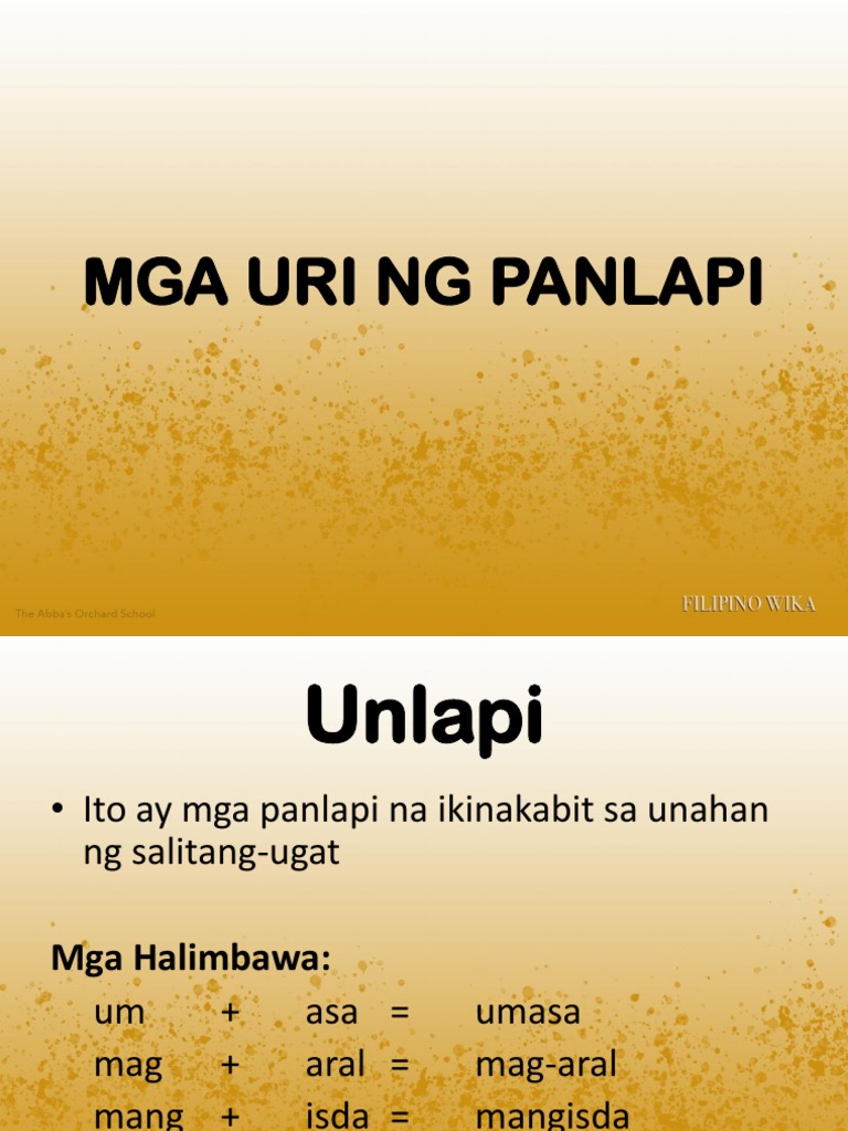 Mga Uri Ng Panlapi Ppt Pdf