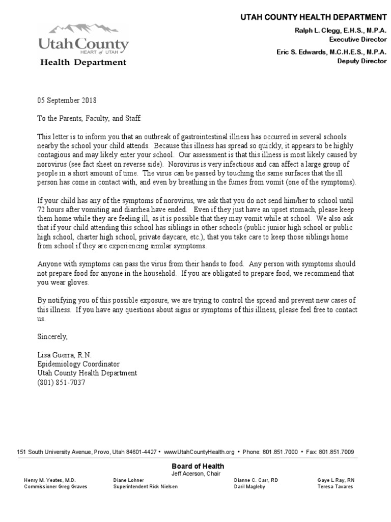 Norovirus Letter | Public Health | Microbiology