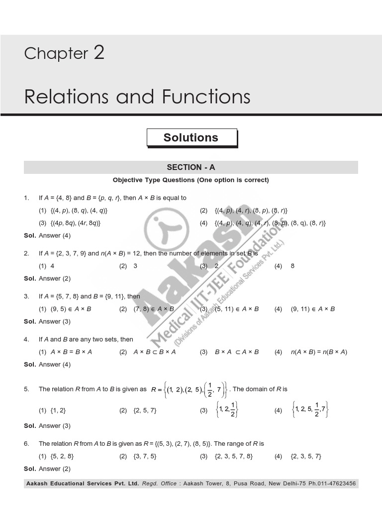 2 Relations and Functions: Solutions | PDF | Function (Mathematics) | Area