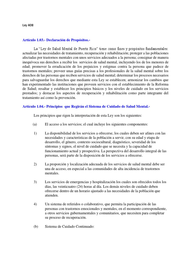Ley 408 | PDF | Salud mental | Trastorno mental
