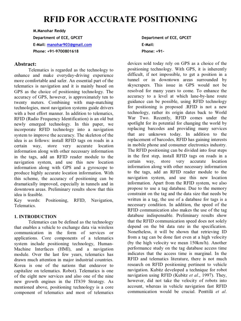 Rfid For Accurate Positioning 1 | PDF | Radio Frequency Identification ...