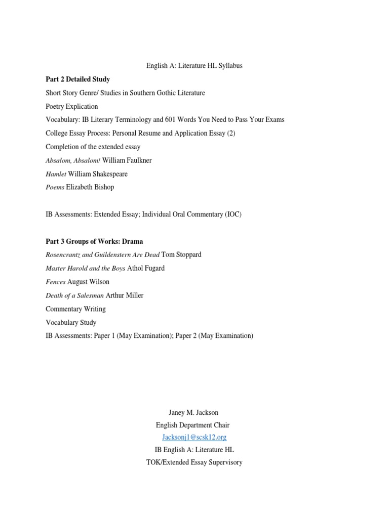 IB English A: Literature HL Syllabus Overview | PDF