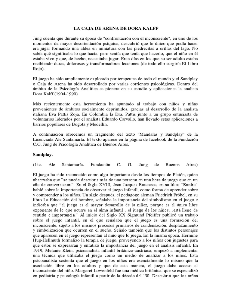 La Caja de Arena de Dora Kalff | PDF | Terapia de juego | Ciencias del ...