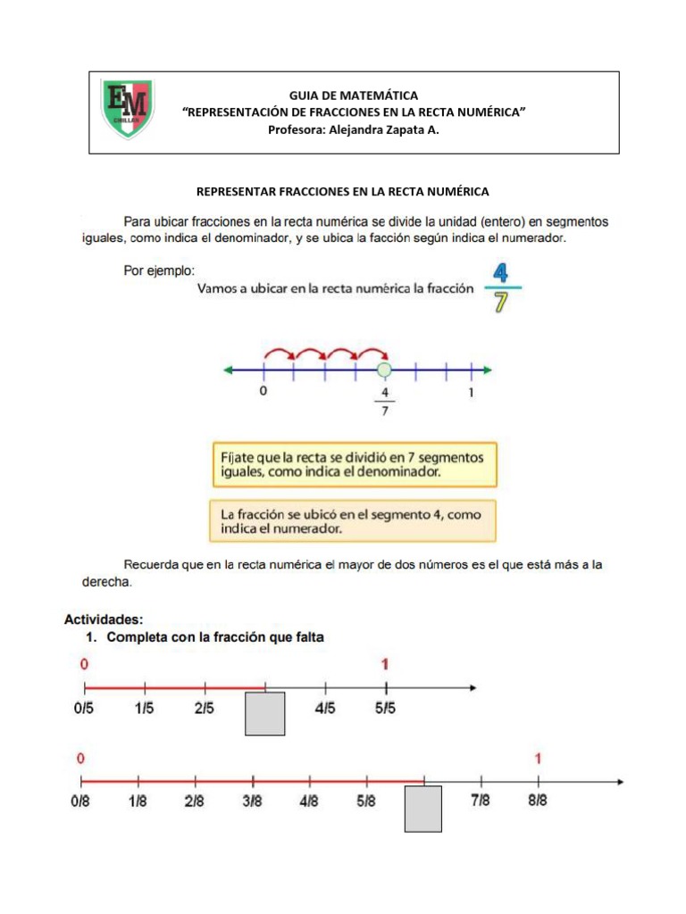 Guia de Matemática Fracciones en La Recta Numerica | PDF