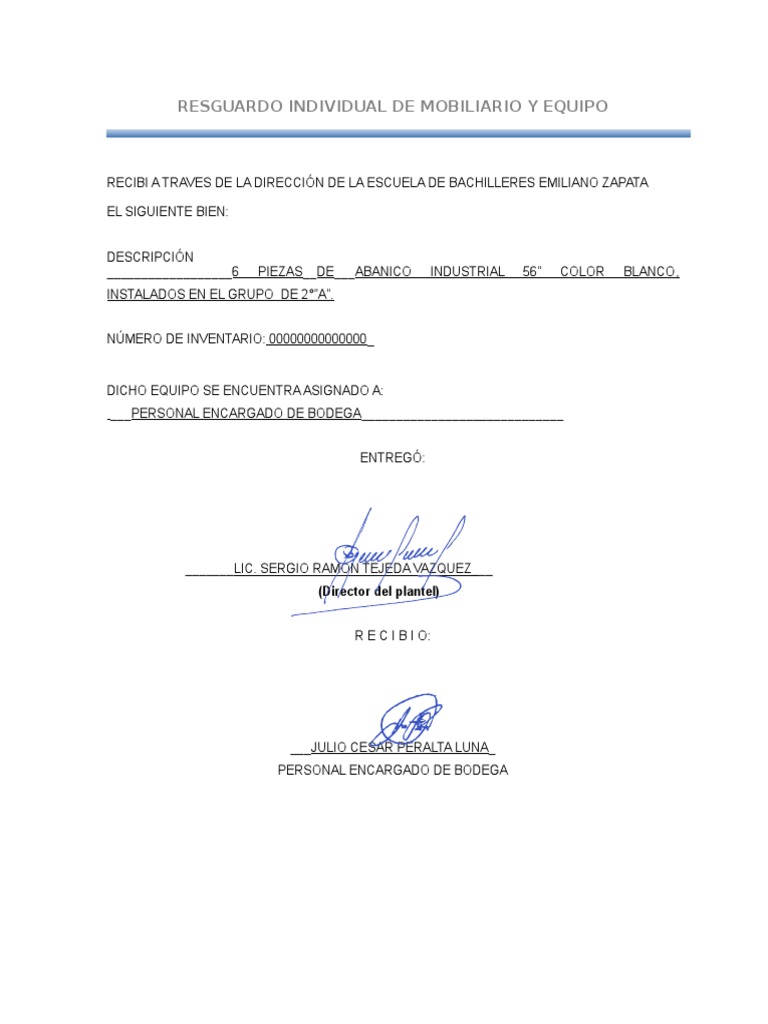 Formato de Vale de Resguardo Escolar | PDF