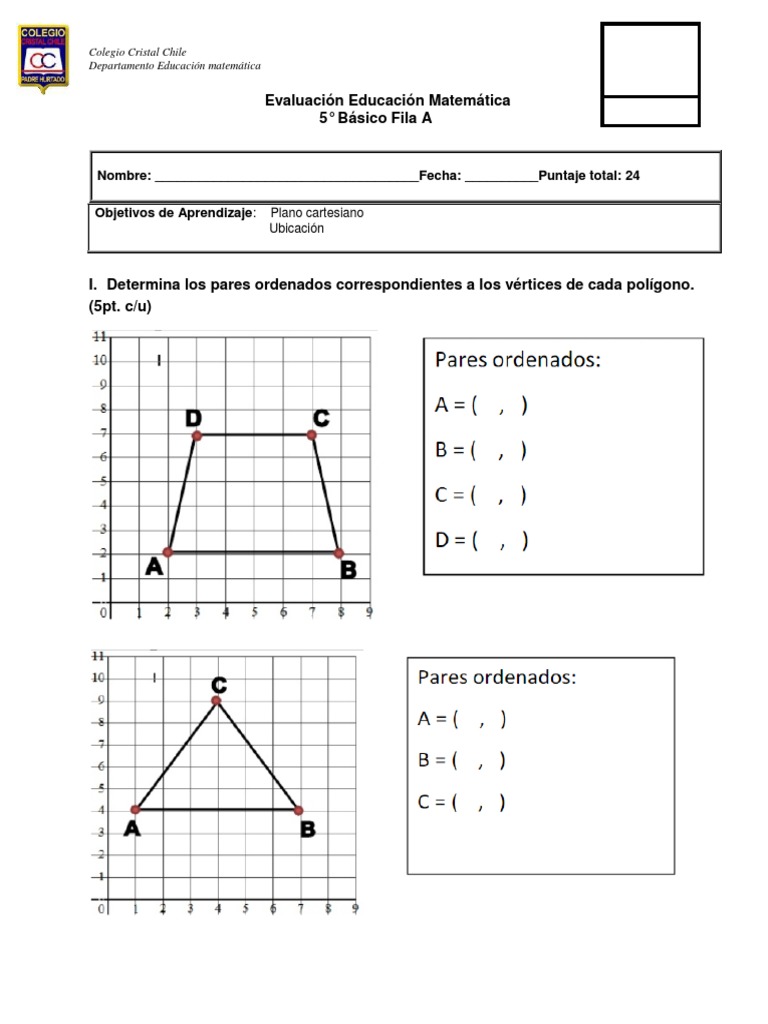 Actividades de Pares Ordenados en 5° Básico | PDF