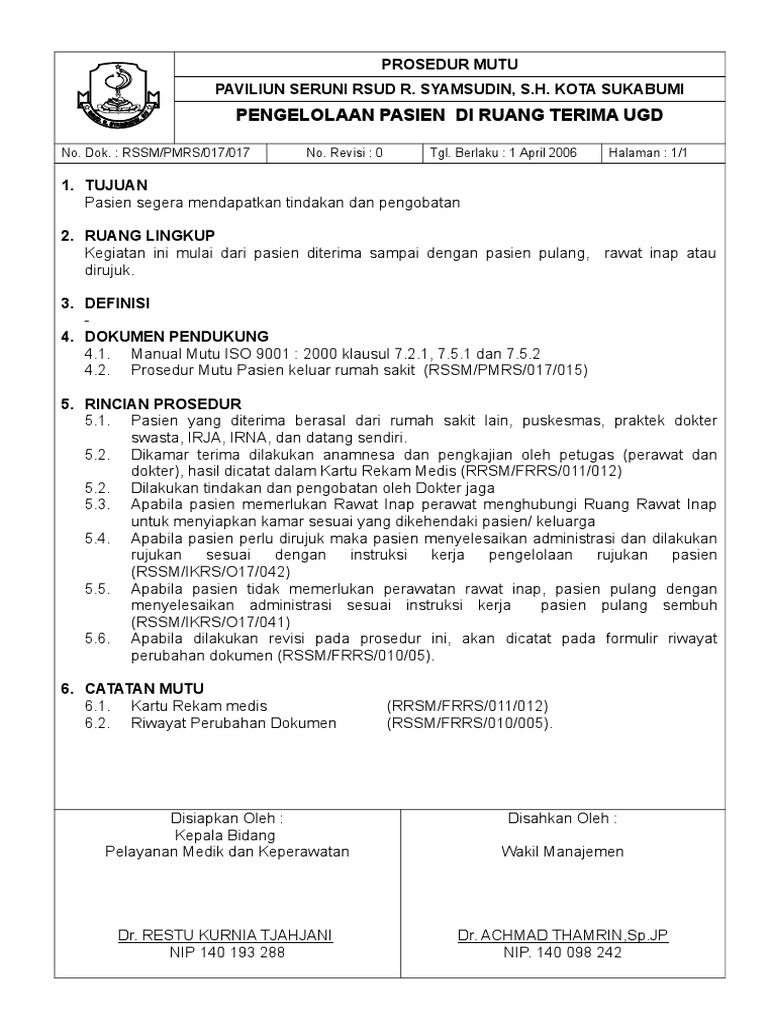 Contoh Prosedur Mutu WK-IRD | PDF