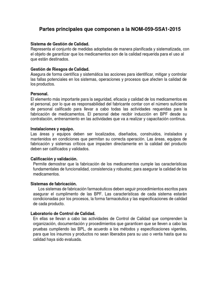 Partes Principales Que Componen a La NOM-059-SSA1-2015 | Medicamentos ...