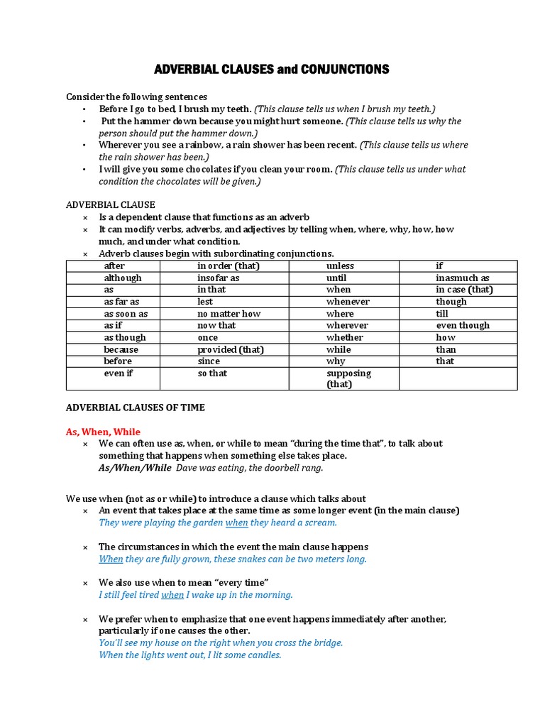 Adverbial Clauses and Conjunctions | PDF | Adverb | Verb