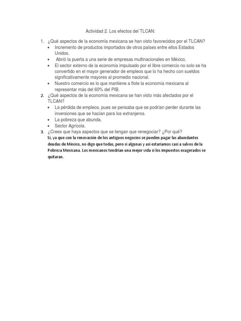 Actividad 2 Los Efectos Del TLCAN | PDF