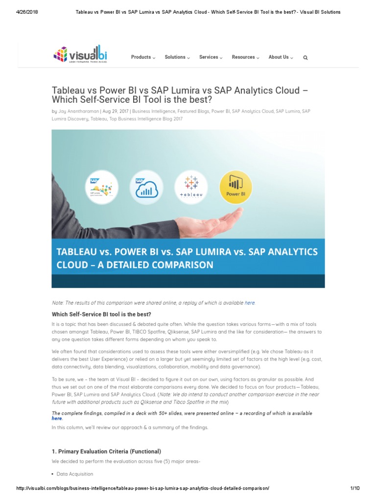 Tableau Vs Power BI Vs SAP Lumira Vs SAP Analytics Cloud - Which Self ...