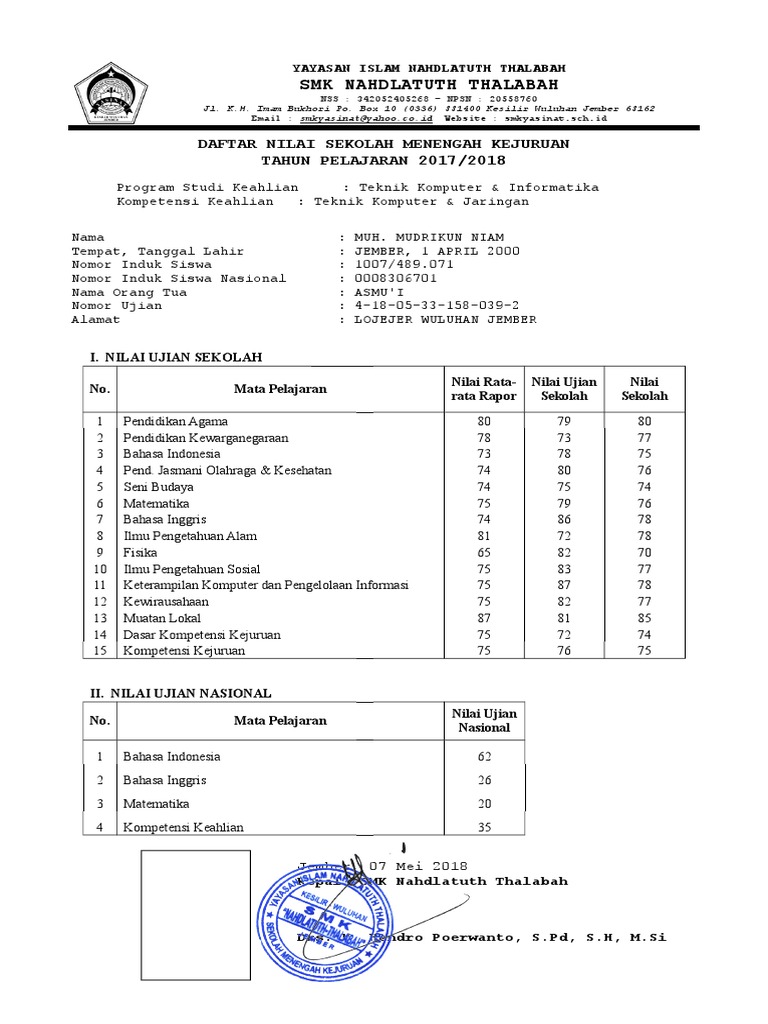 Transkrip Nilai | PDF