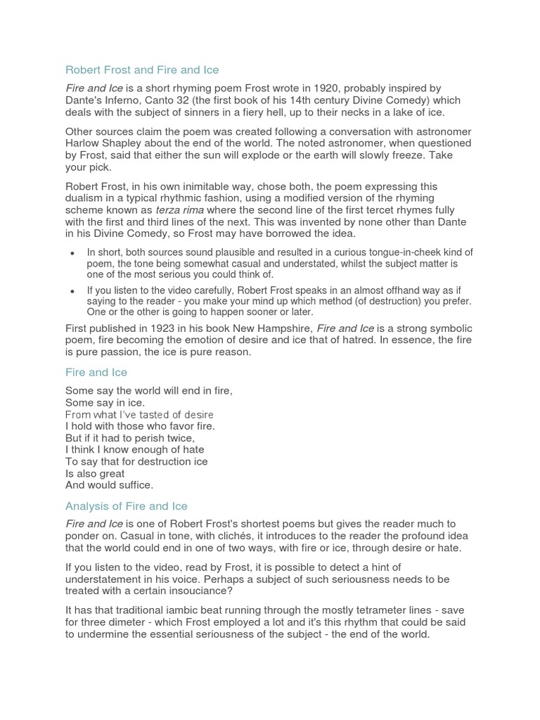 Fire and Ice Analysis 1 | PDF | Poetic Form | Poetry