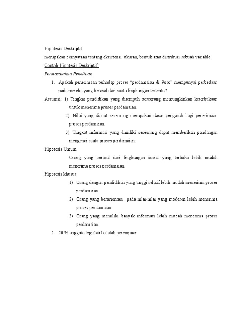 Contoh Hipotesis Deskriptif | PDF