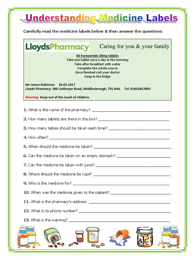 Understanding Medicine Labels Reading Comprehension Exercises 97705 | PDF